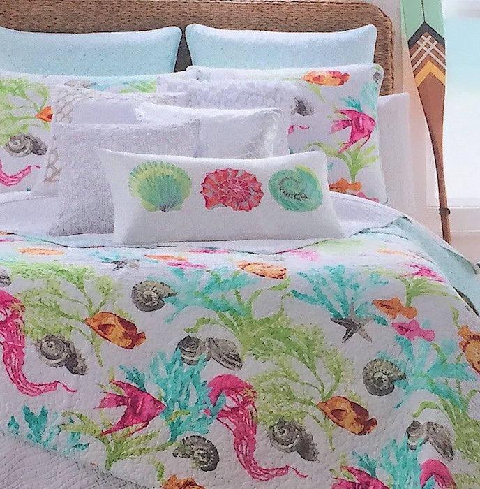 COASTAL BAHAMAS BUNGALOW BEDDING BEACH COTTAGE SEA LIFE KING QUILT ...