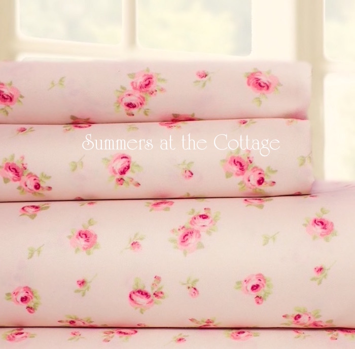 BELLA PINK ROSES ON BLUSH PINK COTTAGE CHIC SHEET SET