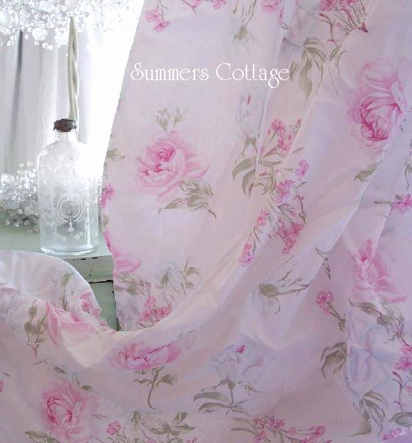 PINK GINGER ROSES ON WHITE AQUA BLUE SHABBY COTTAGE CHIC QUEEN SHEET SET