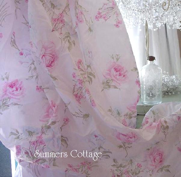 PINK GINGER ROSES ON WHITE AQUA BLUE SHABBY COTTAGE CHIC QUEEN SHEET SET